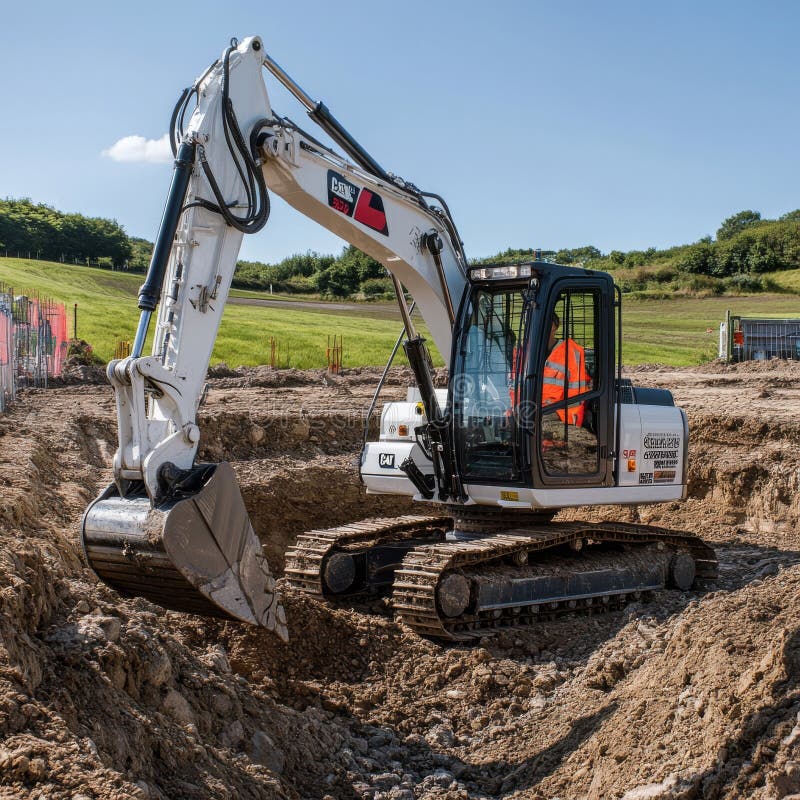Excavator at Work on Construction Site. this Heavy Machinery Digs into ...