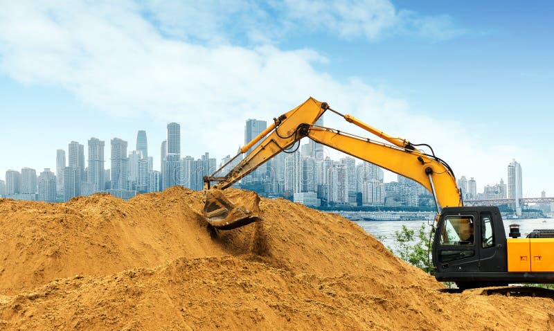 An excavator at work stock image. Image of hydraulic - 97680239