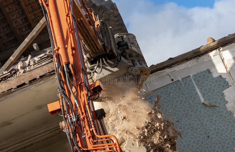 Excavator at Work on Demolition Site Stock Image - Image of destruction ...