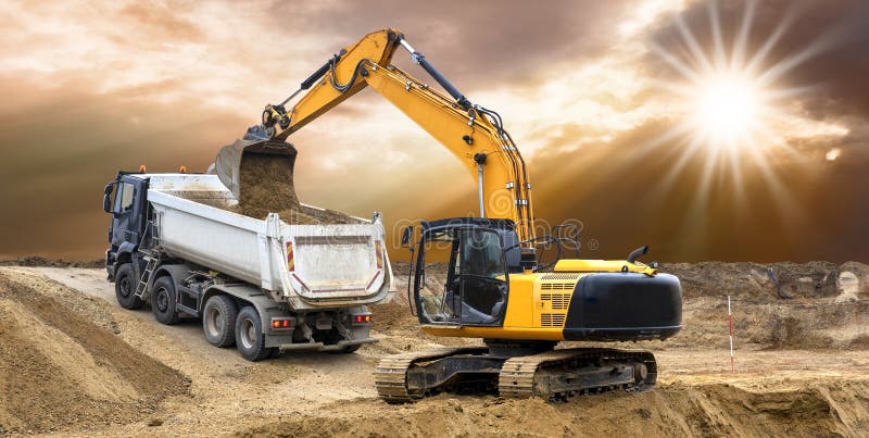 Excavator is in Work and Digging at Construction Site. Stock Image ...