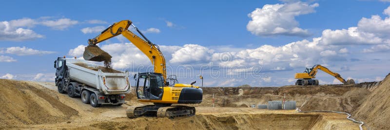 Excavator is in Work and Digging at Construction Site. Stock Photo ...