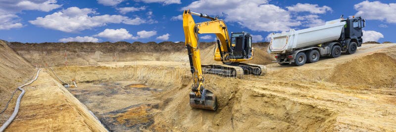 Excavator is in Work and Digging at Construction Site. Stock Image ...