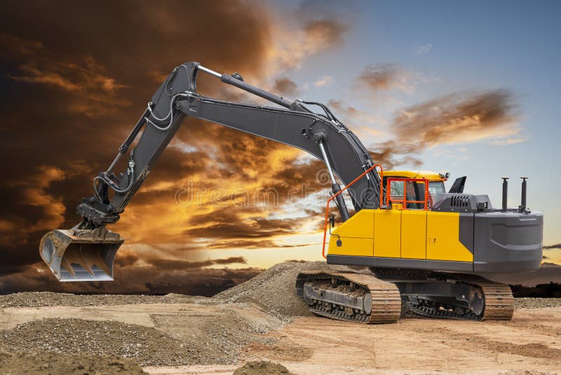 Excavator is in Work and Digging at Construction Site. Stock Image ...