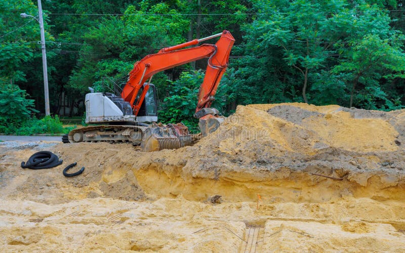 Excavator Work on the Preparation of the Excavation for the Foundation ...