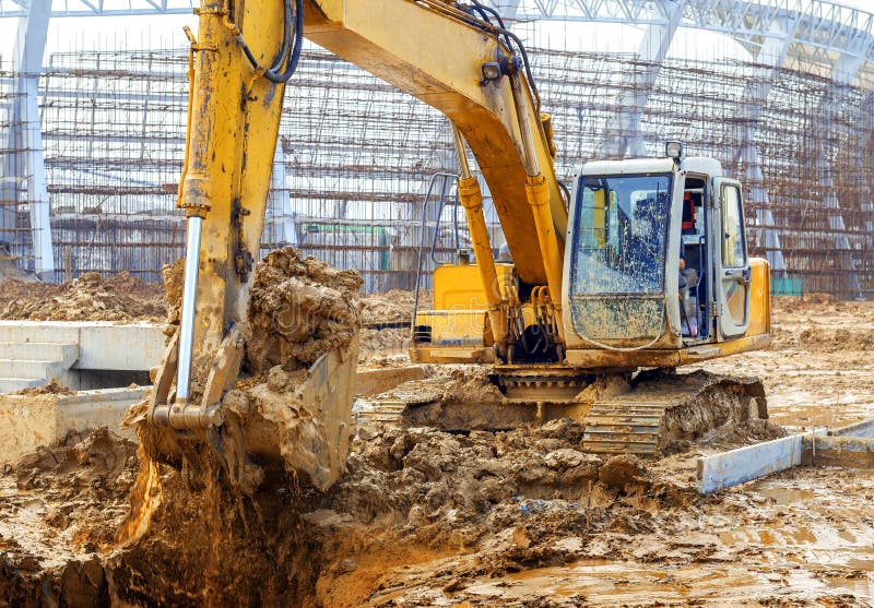 Excavator at work stock photo. Image of machine, industry - 98551042