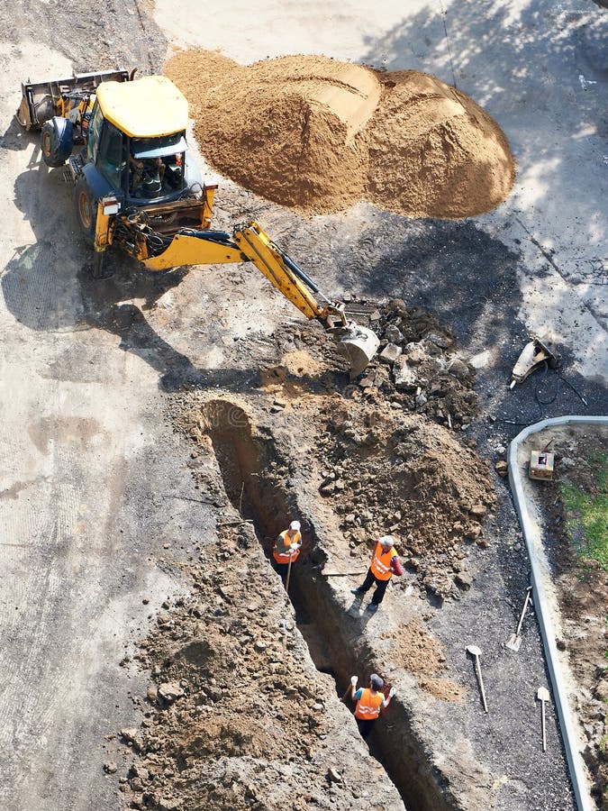 Workers Dig a Trench for Laying Cable Top View Stock Image - Image of ...