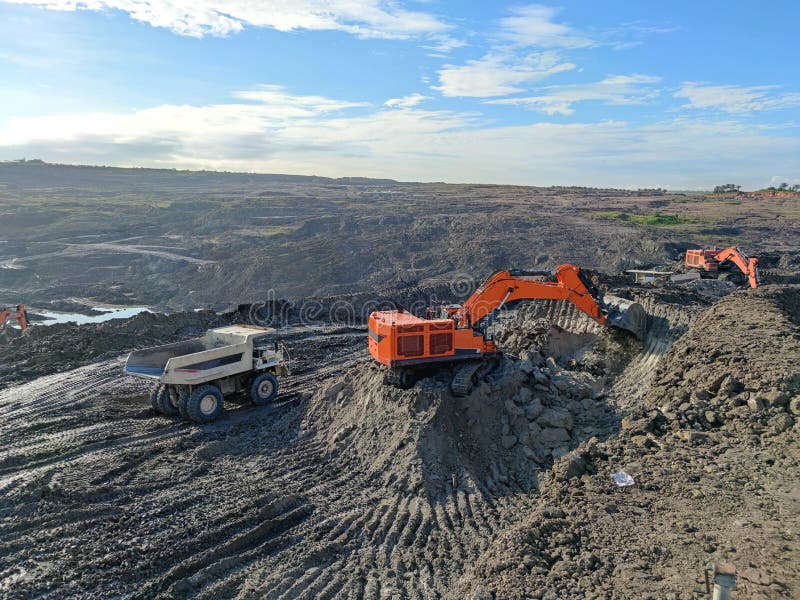 Excavator Working in Coal Mine Area. Stock Image - Image of track, coal ...
