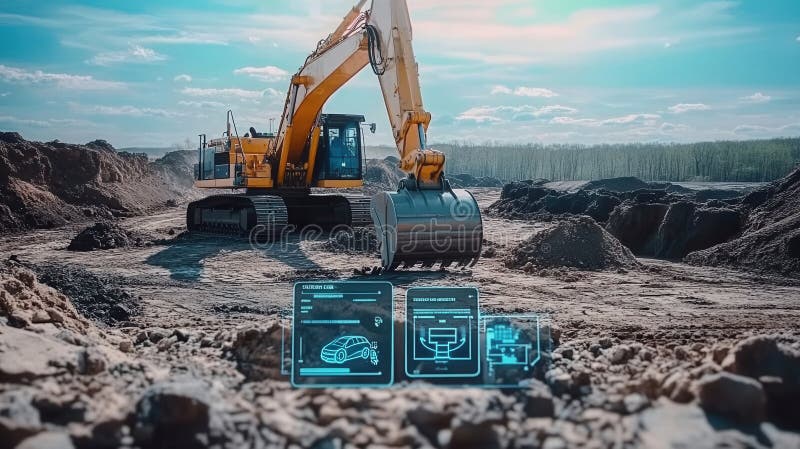 Excavator Working on a Construction Site with Ai Assistance Enhancing ...