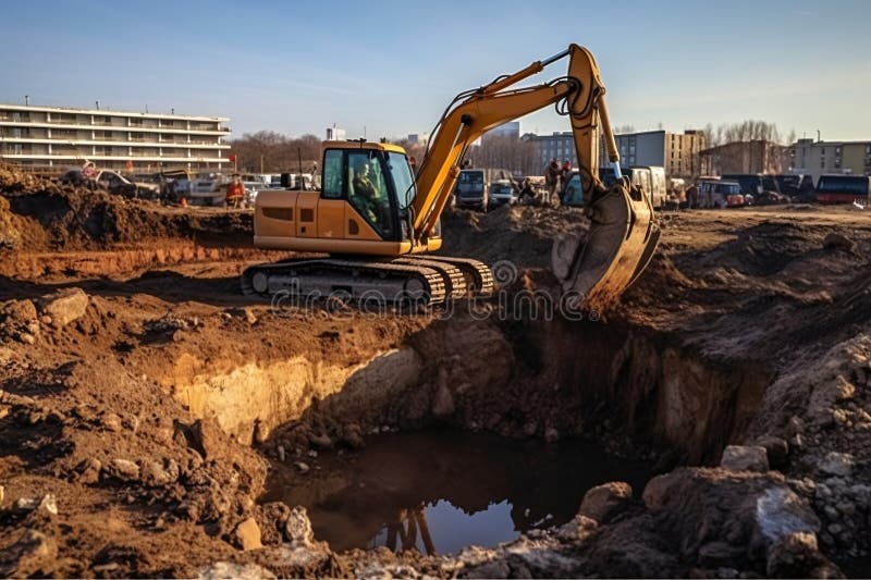 Excavator Working on a Construction Site. Heavy Duty Construction ...