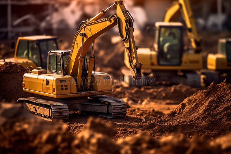 Excavator Working on a Construction Site. Heavy Duty Construction ...