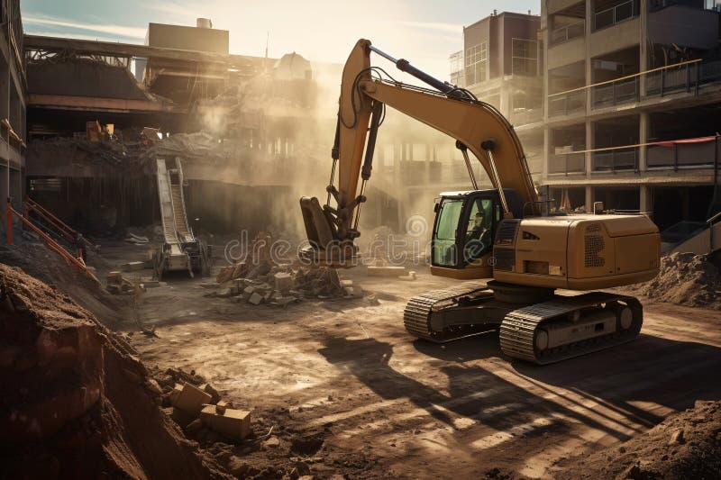 Excavator Working on a Construction Site. Heavy Duty Construction ...