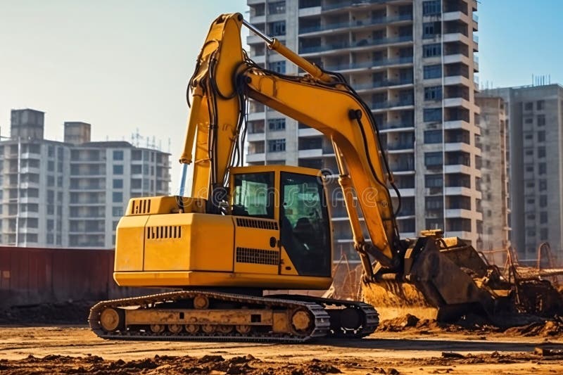 Excavator Working on a Construction Site. Heavy Duty Construction ...