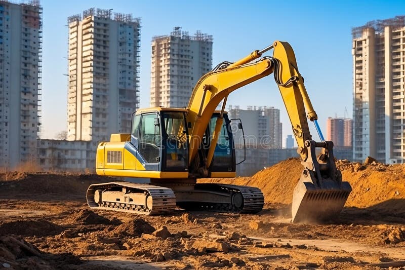 Excavator Working on a Construction Site. Heavy Duty Construction ...