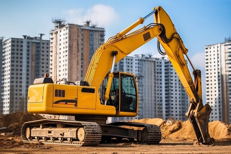 Excavator Working on a Construction Site. Heavy Duty Construction ...