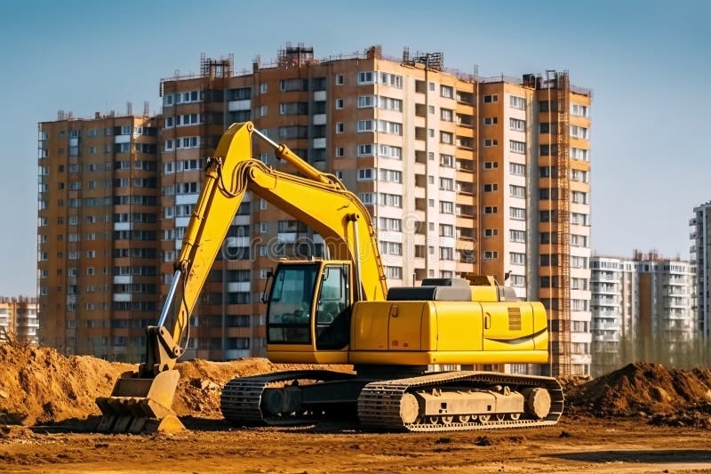Excavator Working on a Construction Site. Heavy Duty Construction ...