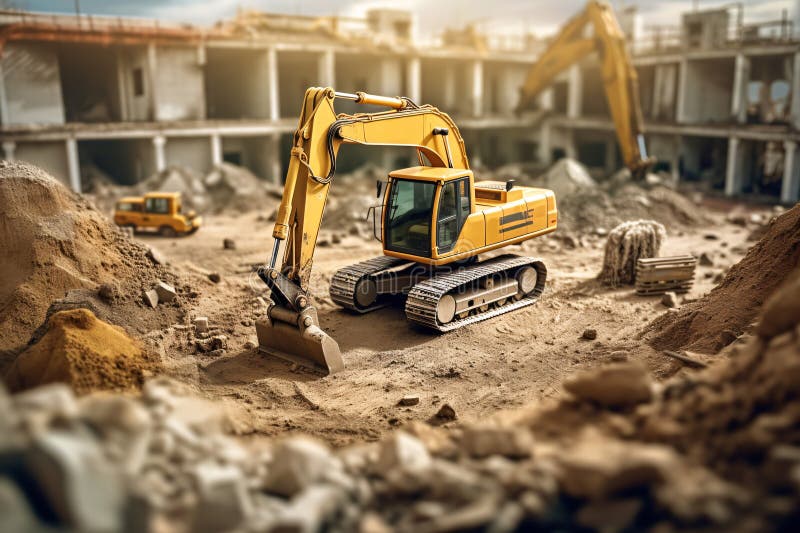 Excavator Working on a Construction Site. Heavy Duty Construction ...