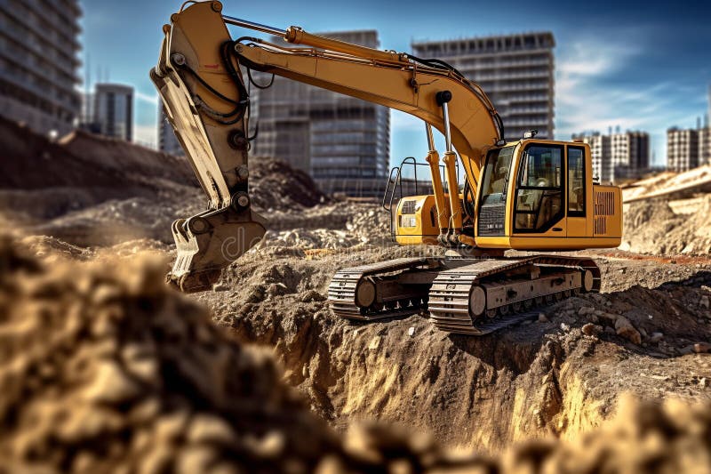 Excavator Working on a Construction Site. Heavy Duty Construction ...