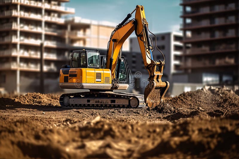 Excavator Working on a Construction Site. Heavy Duty Construction ...