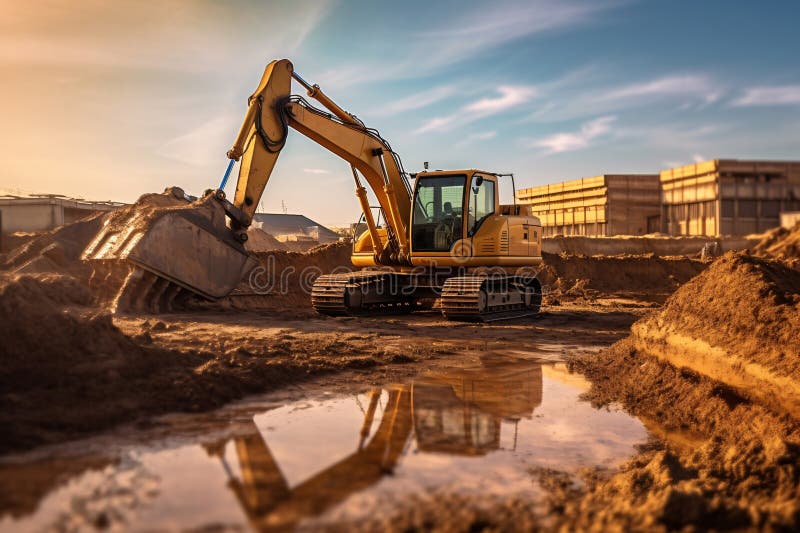 Excavator Working on a Construction Site. Heavy Duty Construction ...