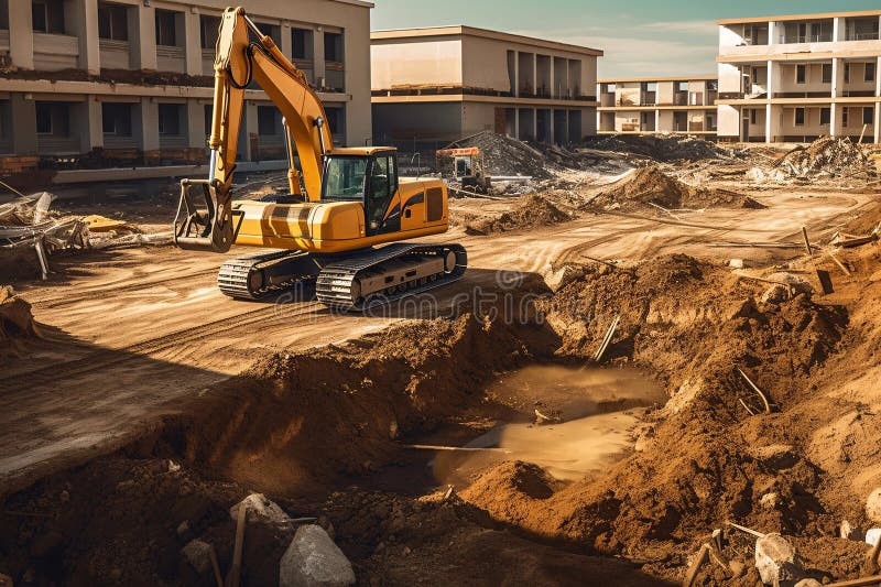 Excavator Working on a Construction Site. Heavy Duty Construction ...