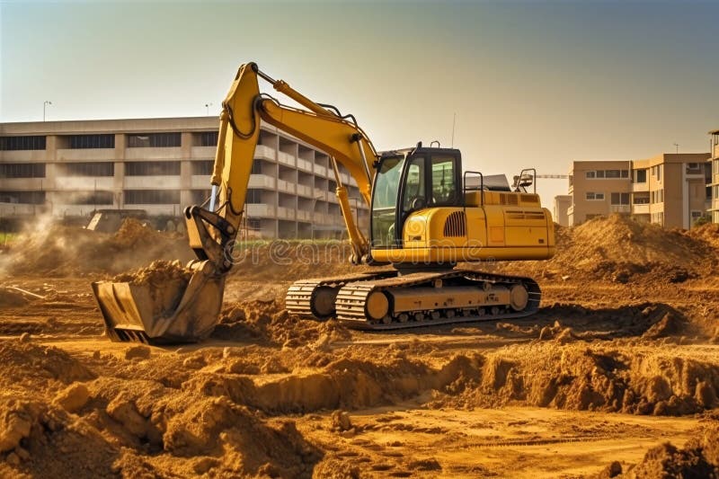 Excavator Working on a Construction Site. Heavy Duty Construction ...