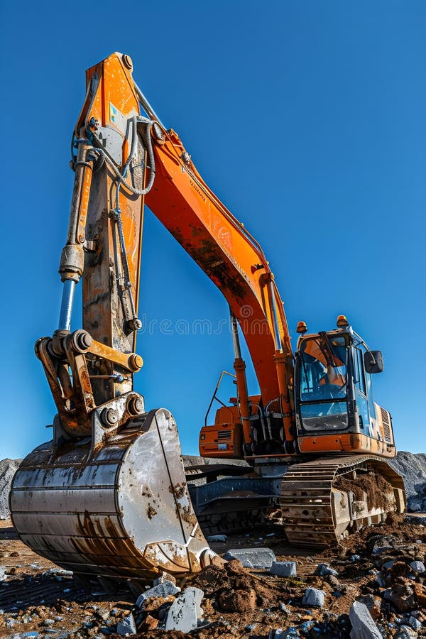 Excavator Working on Construction Site Under Clear Sky Generative AI ...