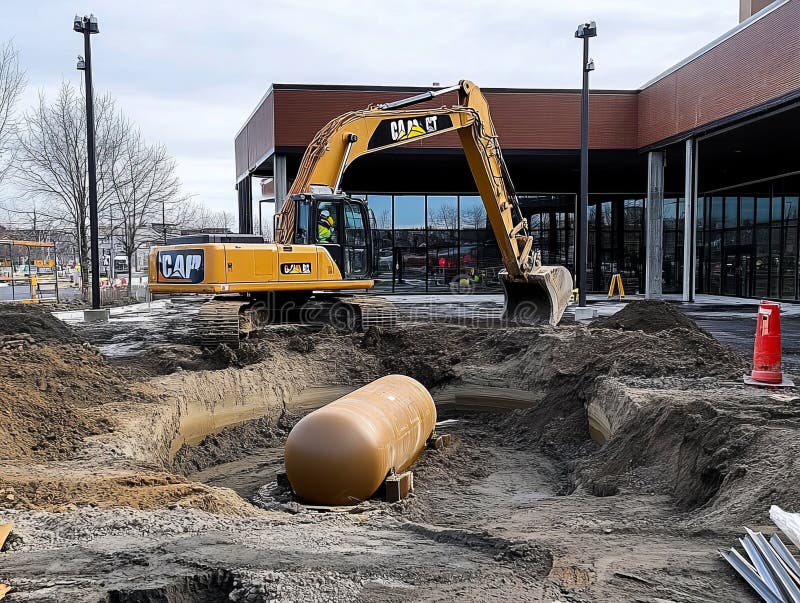 An Excavator is Working at the Construction Site for an Underground ...