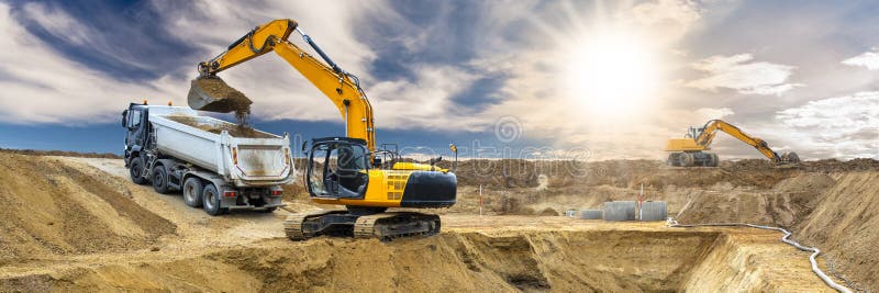 Excavator is Working and Digging at Construction Site Stock Photo ...