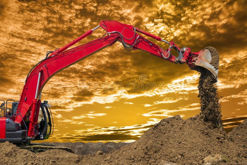 Excavator is Working and Digging at Construction Site Stock Image ...