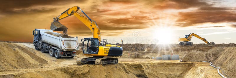 Excavator is Working and Digging at Construction Site Stock Image ...