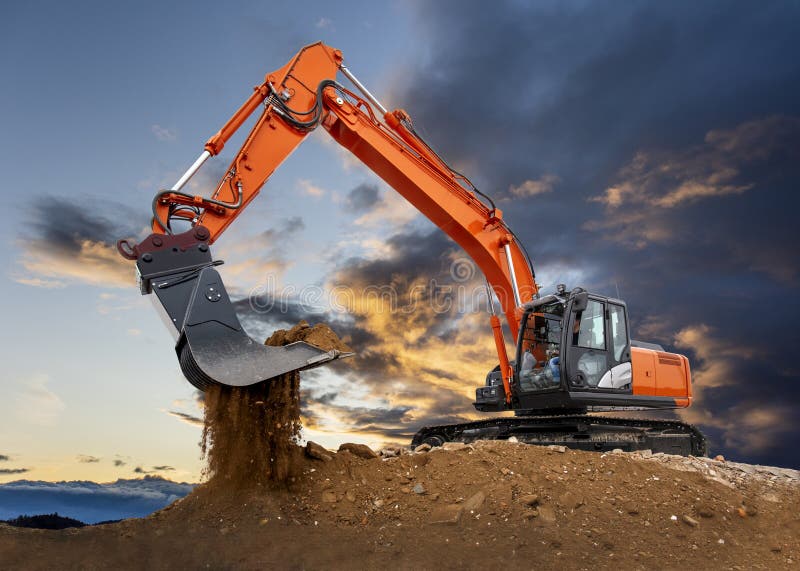 Excavator is Working and Digging at Construction Site Stock Image ...