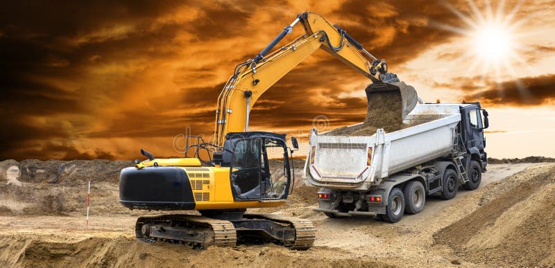 Excavator is Working and Digging in Construction Site Stock Photo ...