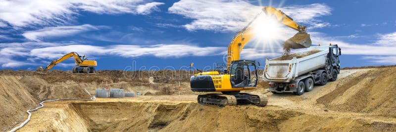 Excavator is Working and Digging at Construction Site Stock Image ...