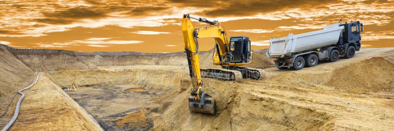 Excavator is Working and Digging at Construction Site Stock Image ...
