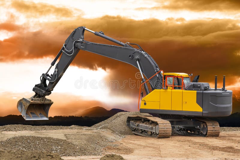 Excavator is Working and Digging at Construction Site Stock Image ...