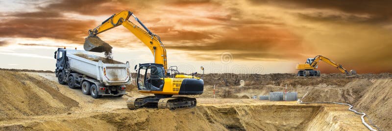 Excavator is Working and Digging at Construction Site Stock Image ...