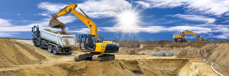 Excavator is Working and Digging at Construction Site Stock Image ...