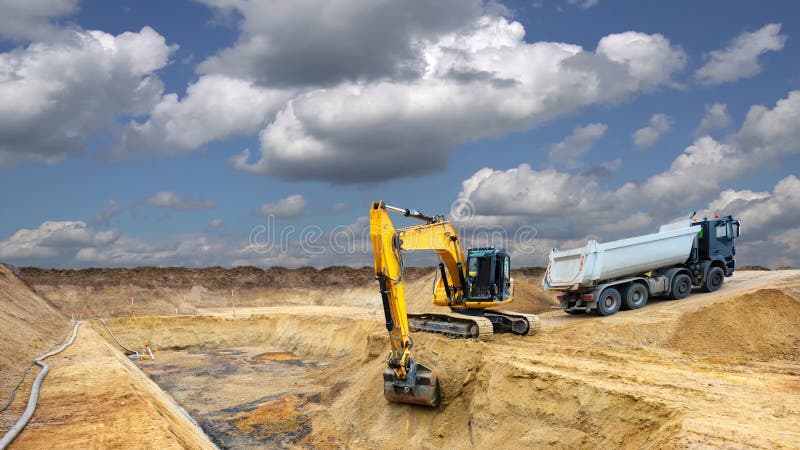 Excavator is Working and Digging at Construction Site with Moving ...
