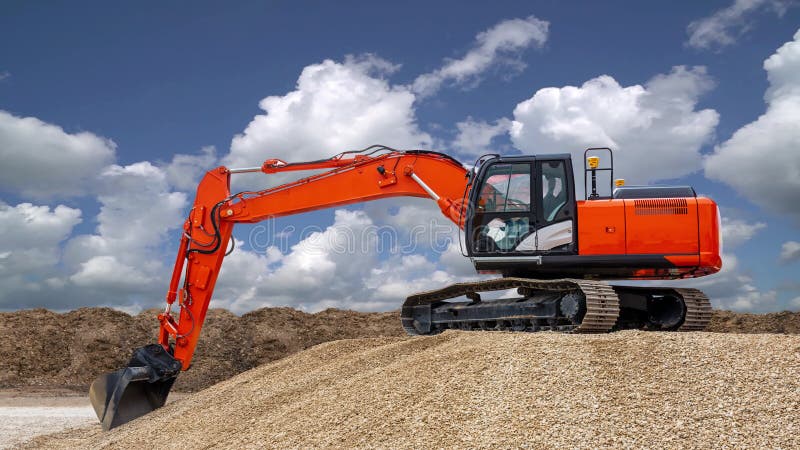 Excavator is Working and Digging at Construction Site with Moving ...
