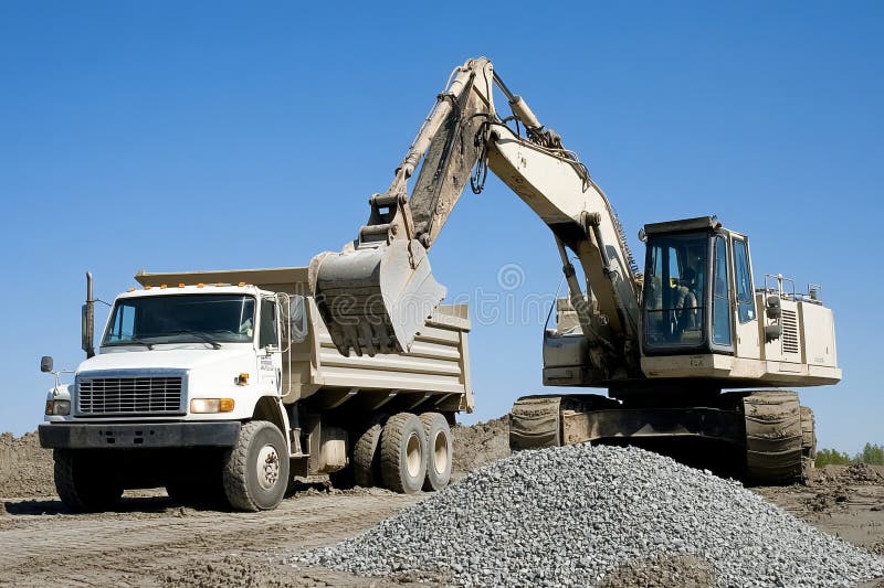 Excavator Working in a Dusty Construction Site Stock Image - Image of ...