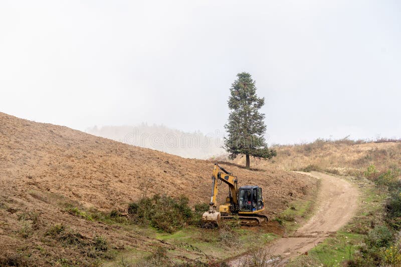 Excavator Working in the Field and Digging the Earth Stock Photo ...