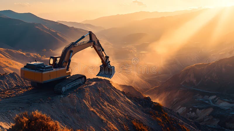 Excavator Working Mountain Sunset Digging Quarry Stock Photos - Free ...