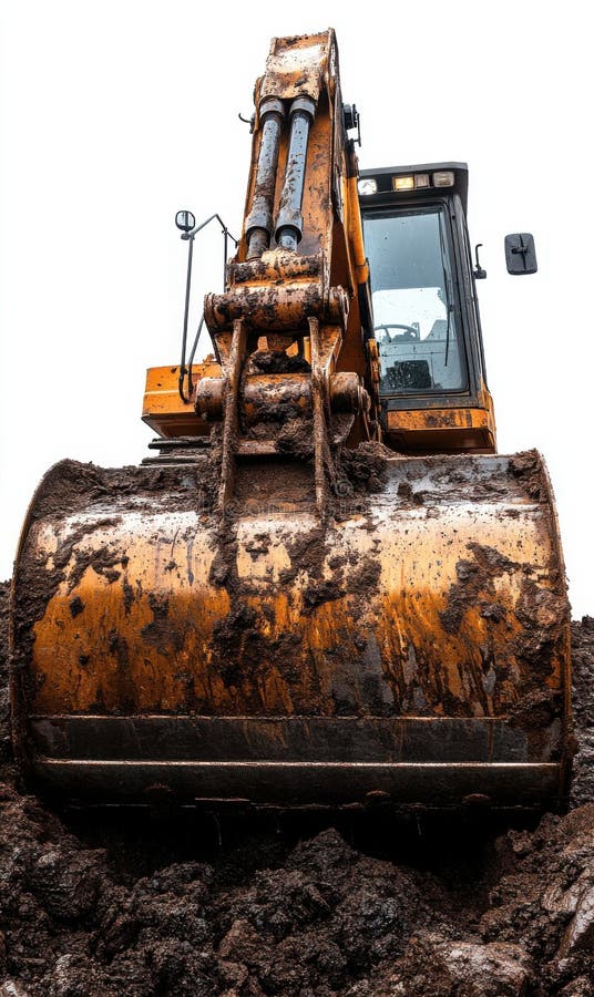 Excavator Working on Muddy Terrain at a Construction Site Stock Photo ...