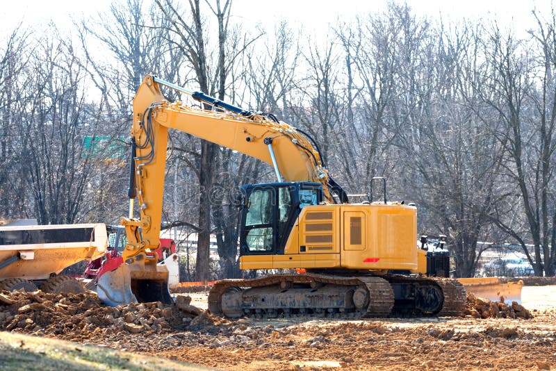 Excavator on a Working Platform Yellow Stock Photo - Image of mover ...