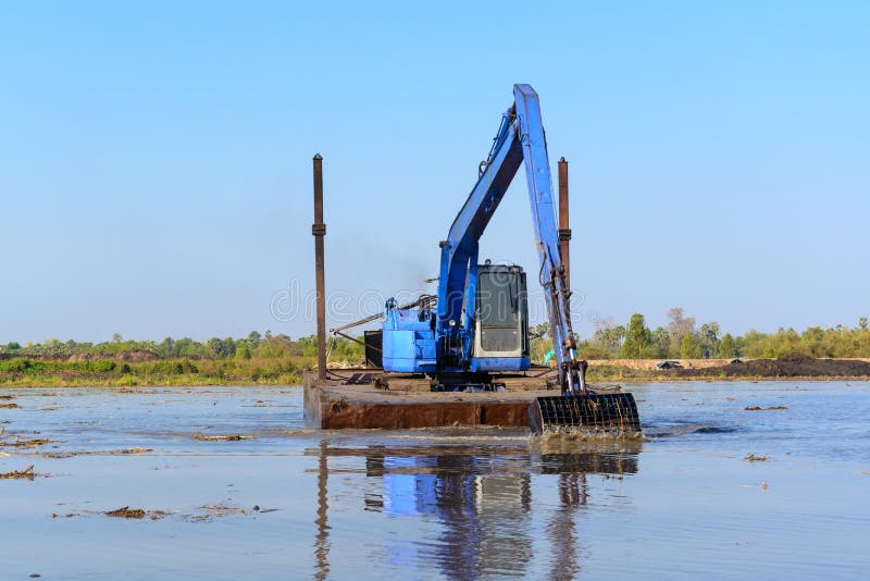 Excavator Working in the River Stock Image - Image of industrial ...