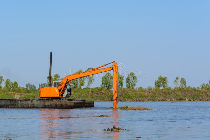 Excavator Working in the River Stock Image - Image of sand, heavy: 50363103