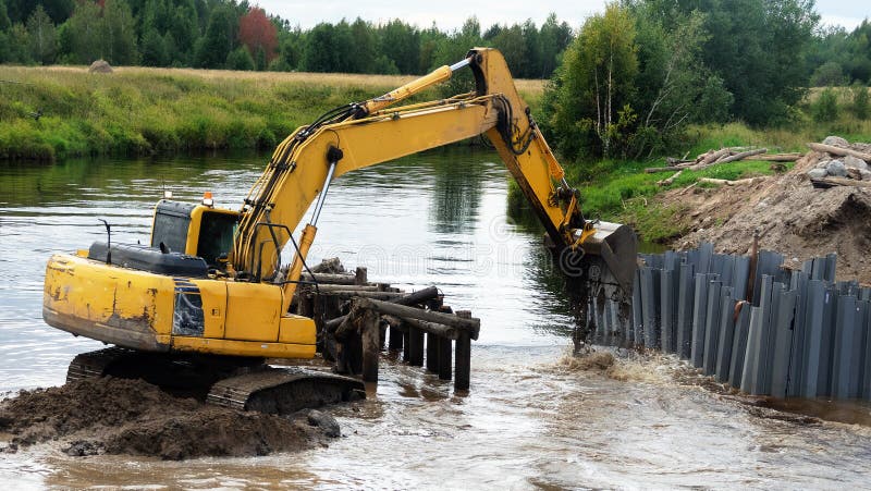 Excavator Working in the River Stock Image - Image of bucket, work ...