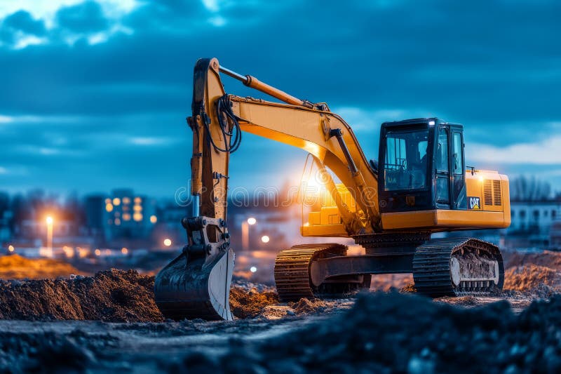 Excavator Working in a Rocky Quarry during Sunset Stock Photo - Image ...