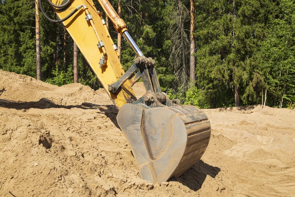 The Excavator is Working in a Sand Loading Quarry Stock Photo - Image ...