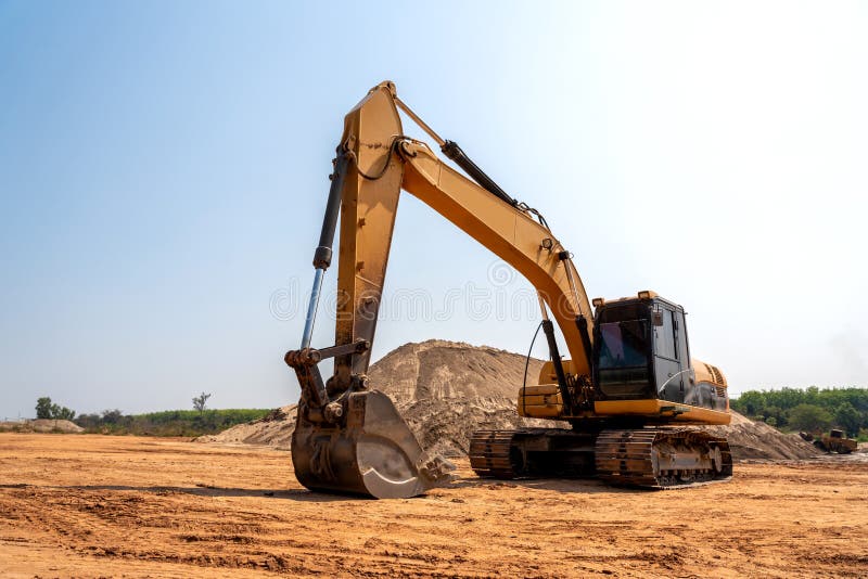 Excavator Working at Sandpit. Sand Industry Stock Photo - Image of ...